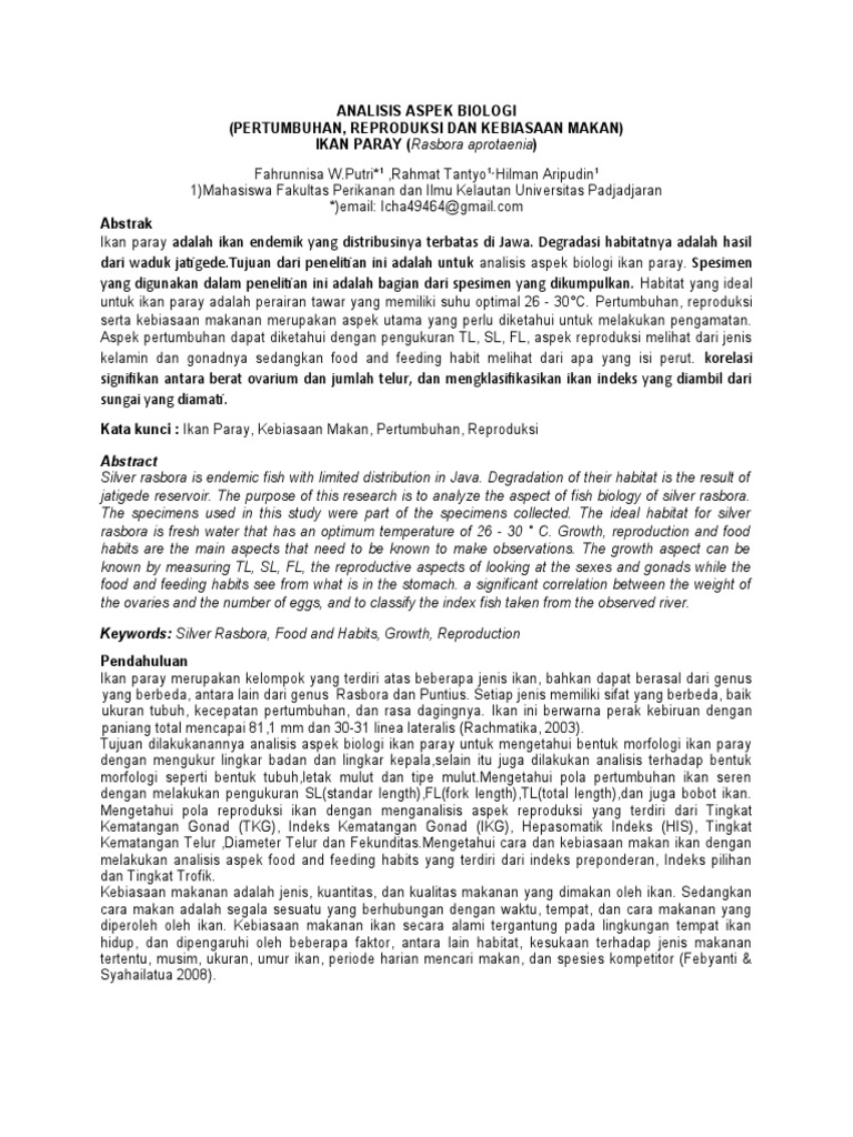 Aspek Biologi Ikan Paray di Jawa | PDF