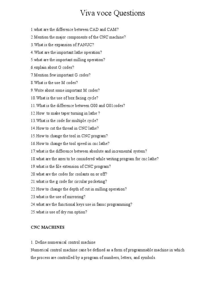 Viva Voce Questions: CNC Machines | PDF | Numerical Control | Computer ...