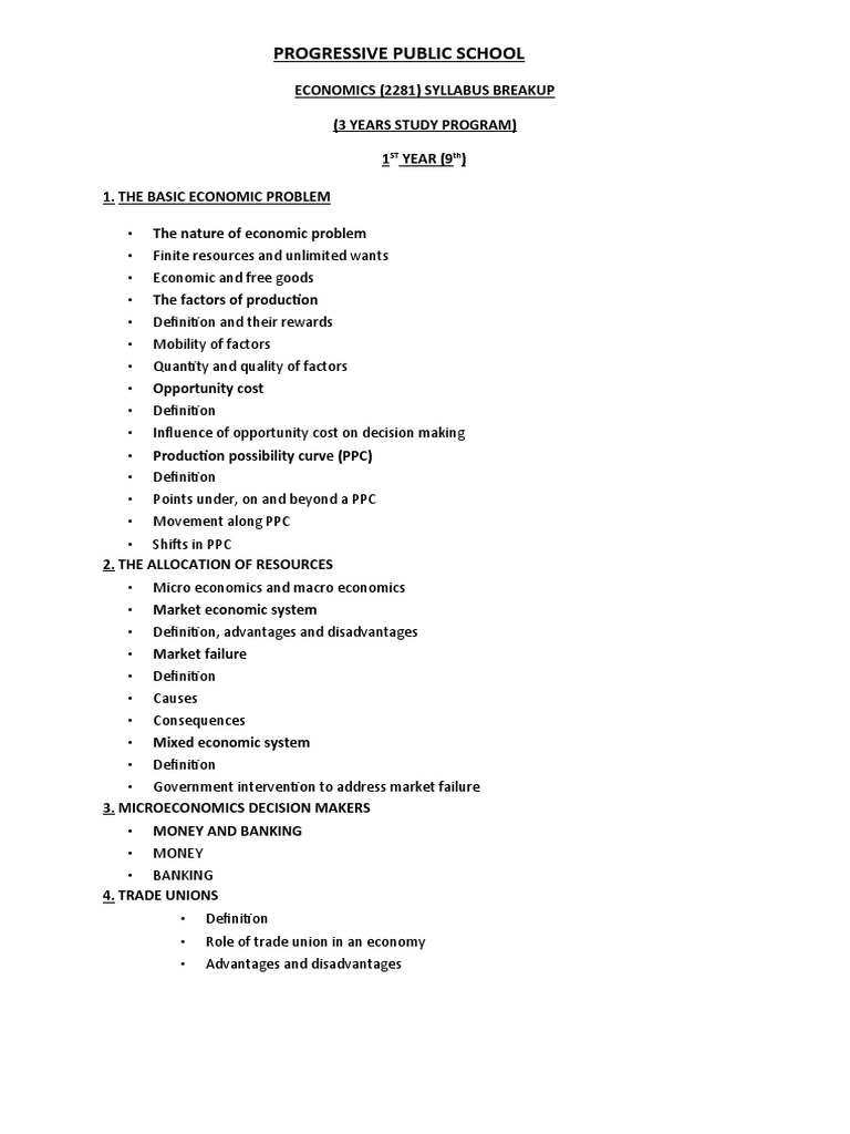 Economics Syllabus Breakdown (2281) | PDF | Microeconomics | Economics