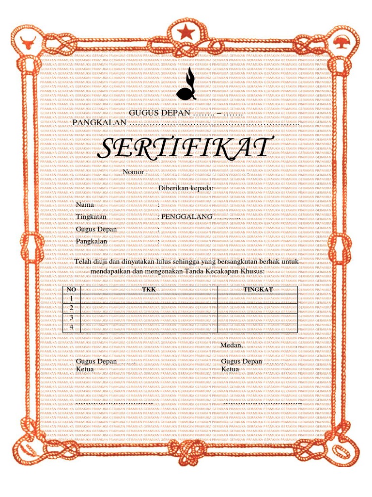 Sertifikat TKK Penggalang (Contoh) | PDF