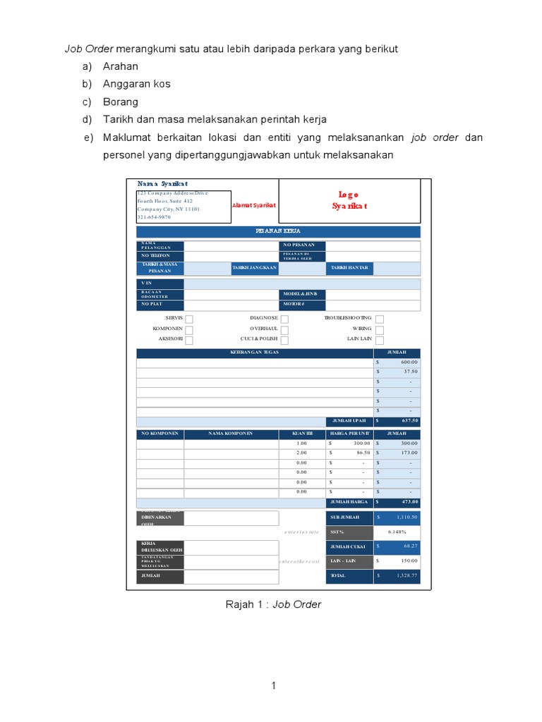 Contoh Job Order Dan Senarai Semak Servis Pertukaran | PDF