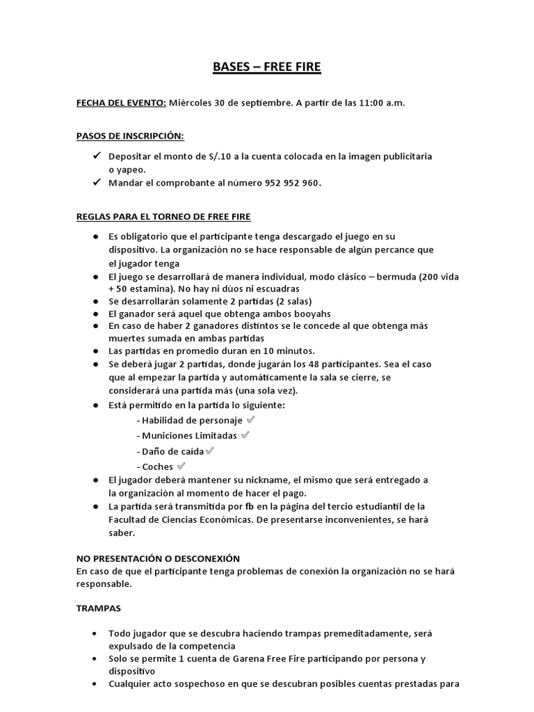 Bases - Free Fire | PDF | Ocio | Deportes