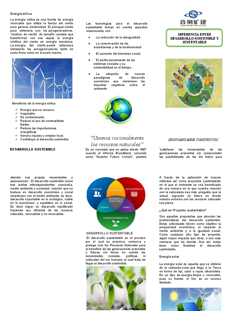 Triptico Diferencia Desarrollo Sostenible y Sust | PDF | Energía renovable | Desarrollo sostenible