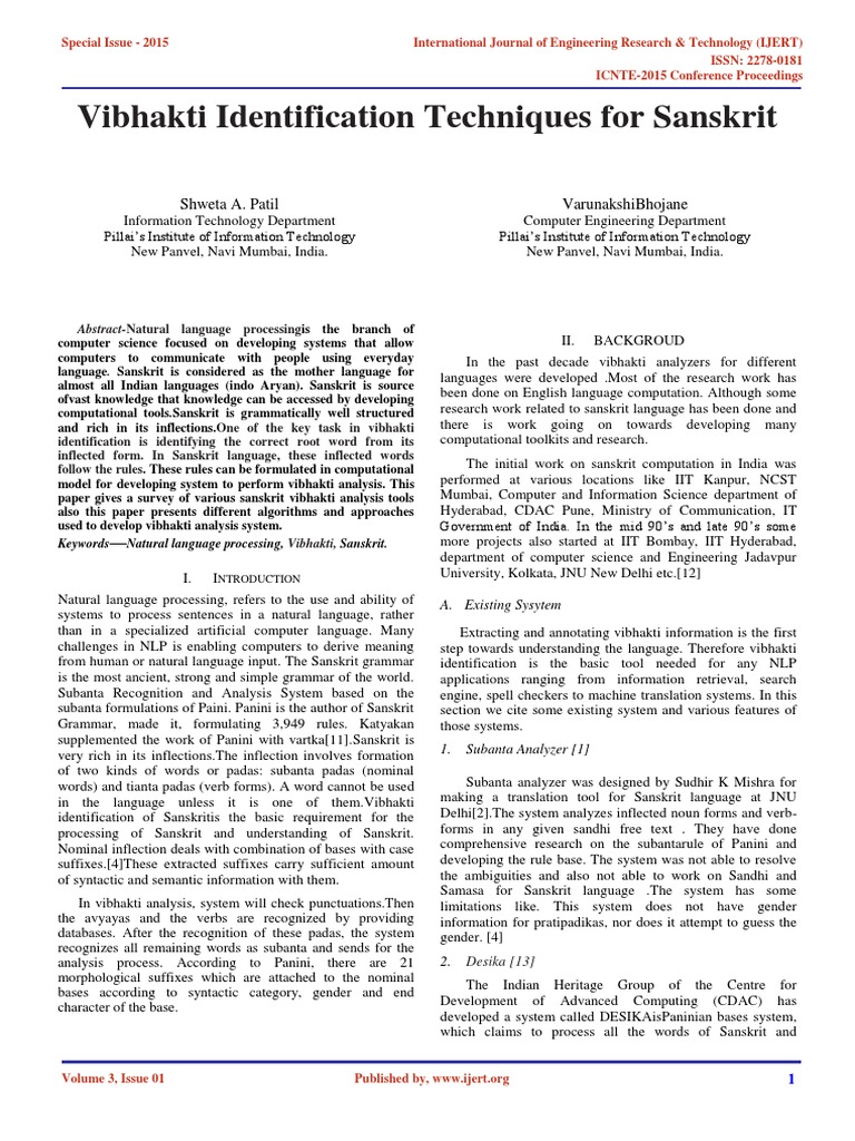 Vibhakti Identification Techniques For Sanskrit IJERTCONV3IS01045 | PDF | Grammatical Gender ...
