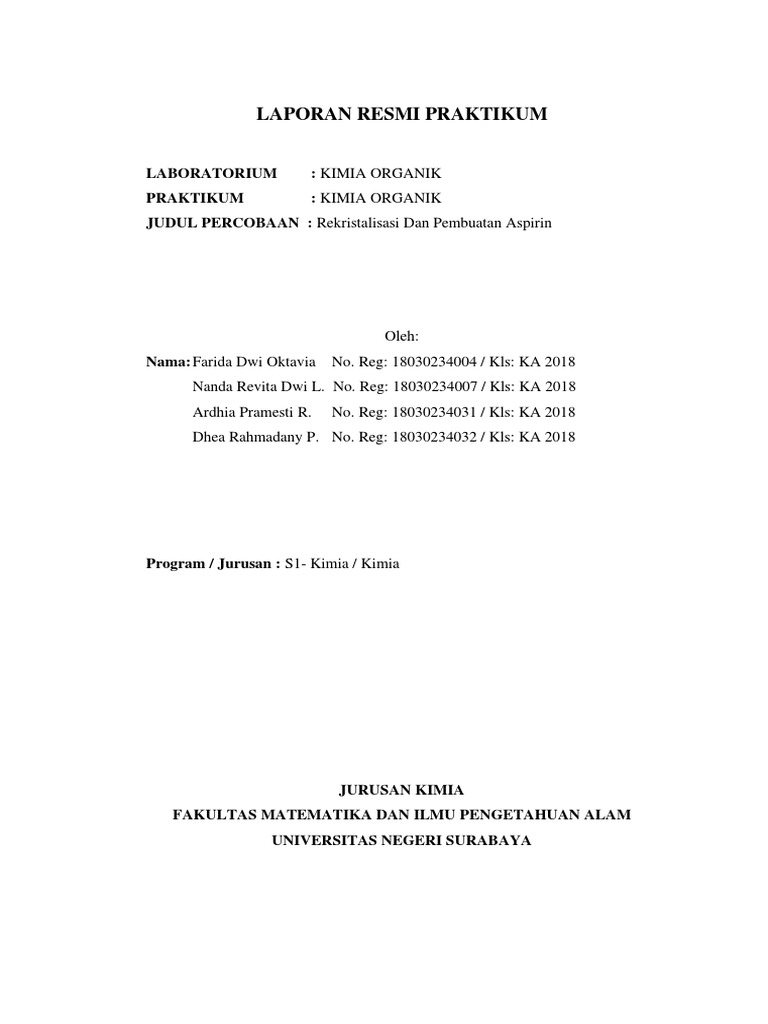 Lapres Aspirin Kelompok 5 KA2018 | PDF
