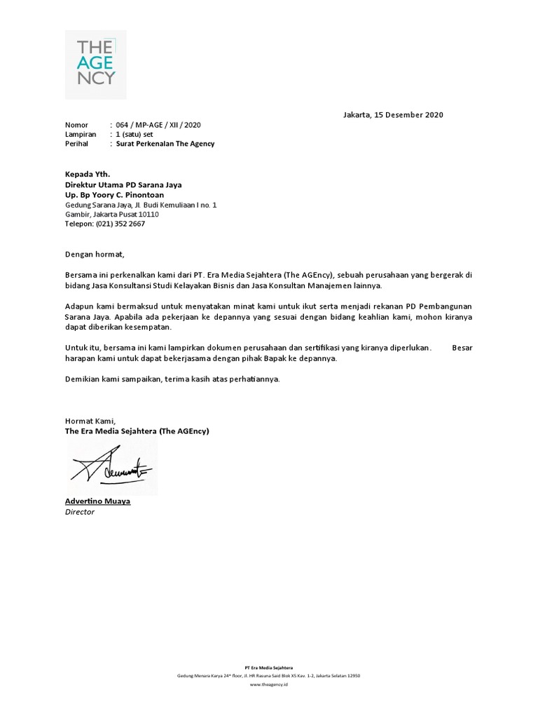Surat Perkenalan The Agency | PDF | Karier & Perkembangan | Bisnis
