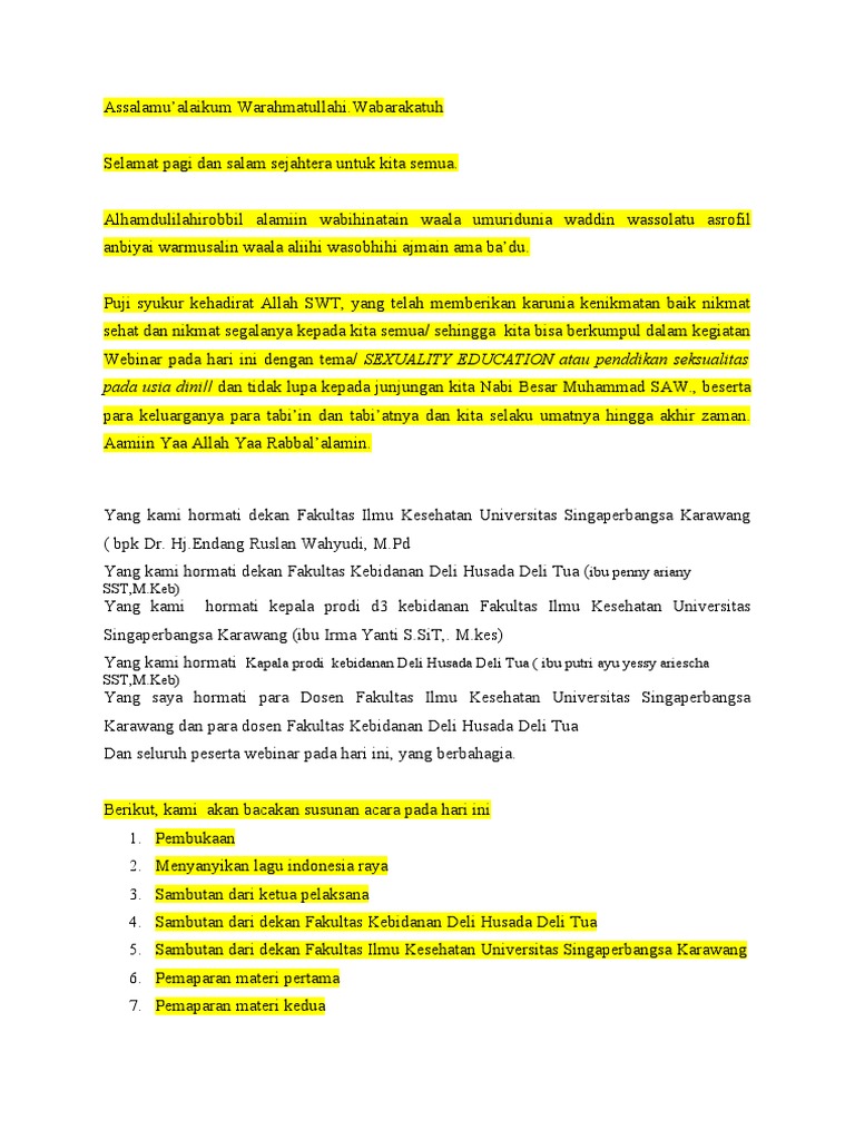 Teks MC Webinar Sexuality Education | PDF