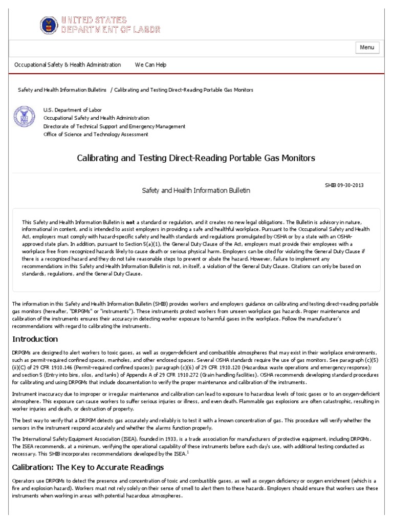 Calibrating and Testing Direct-Reading Portable Gas Monitors | PDF ...