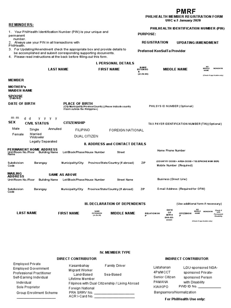 Reminders:: UHC v.1 January 2020 Philhealth Identification Number (Pin ...