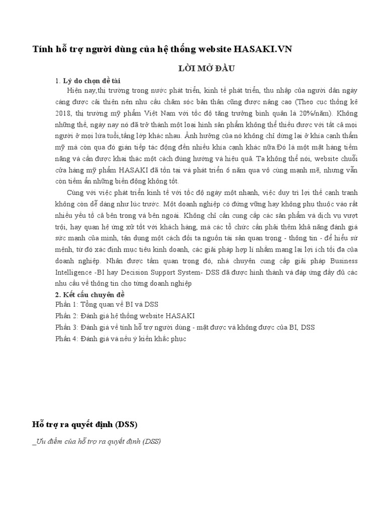 Tính hỗ trợ người dùng của hệ thống website HASAKI | PDF