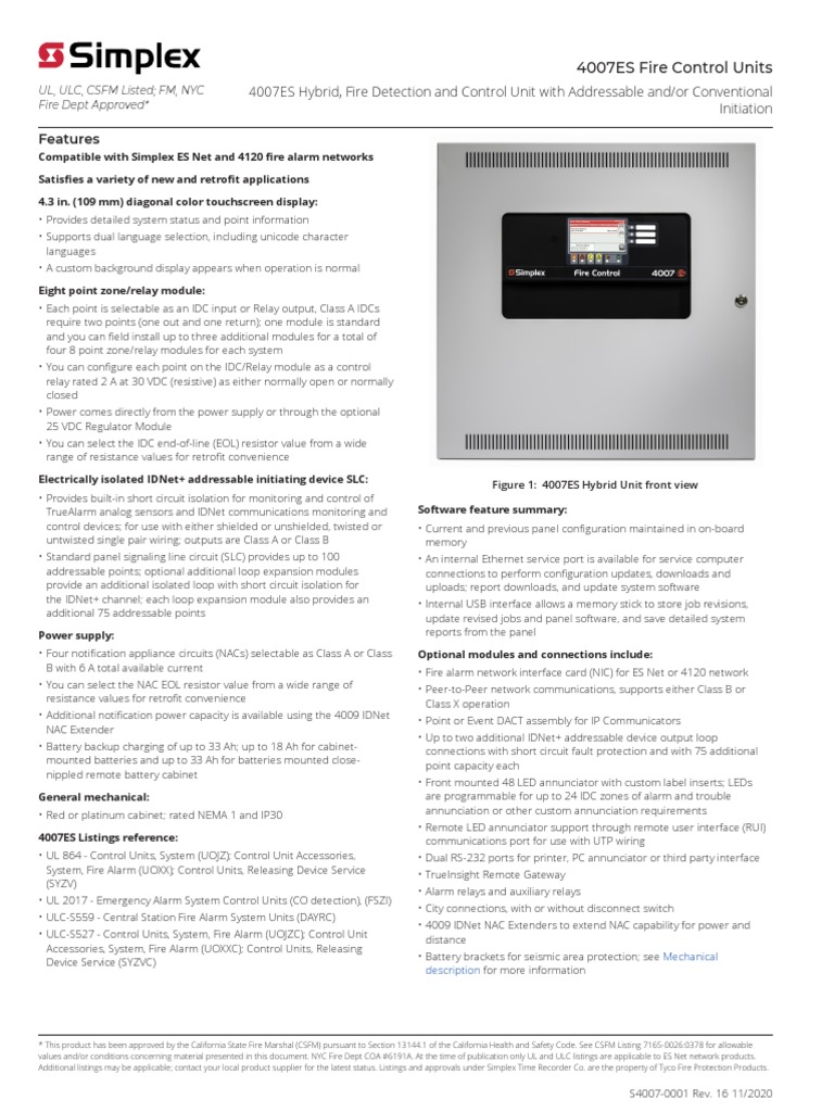 4007ES Hybrid, Fire Detection and Control Unit With Addressable And/or ...