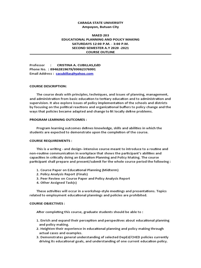 Course Outline and Orientation | PDF | Policy | Policy Analysis