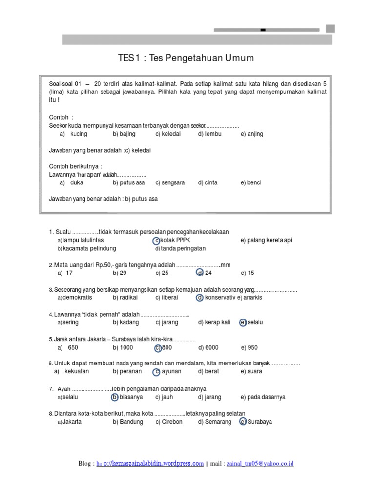 Soal Psikotes IST dan Jawabannya | PDF | Metode & Bahan Ajar