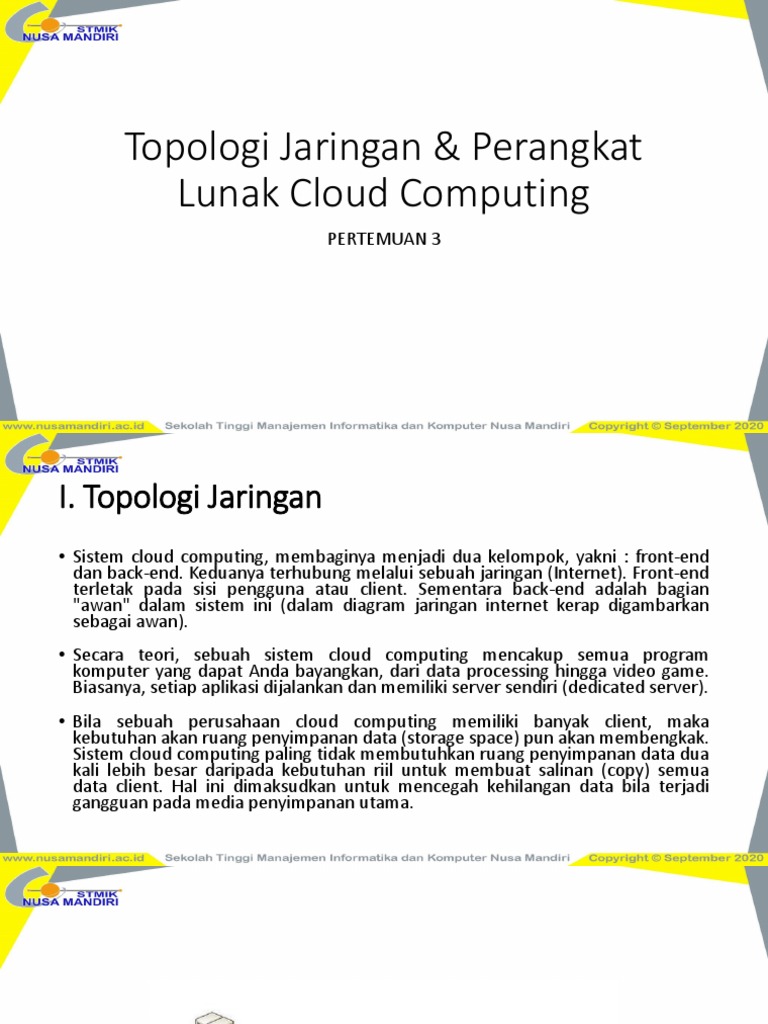 Topologi Jaringan & Perangkat Lunak Cloud Computing: Pertemuan 3 | PDF