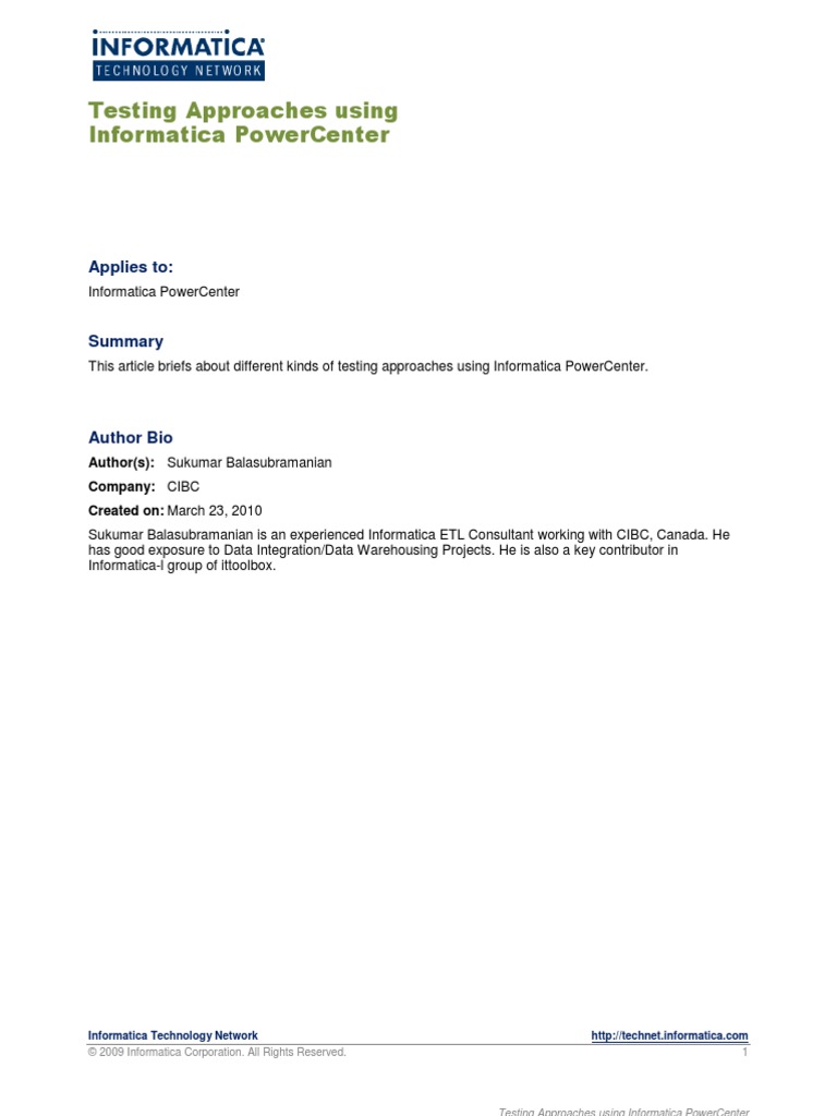 Testing in Informatica | PDF | Data Warehouse | Software Testing