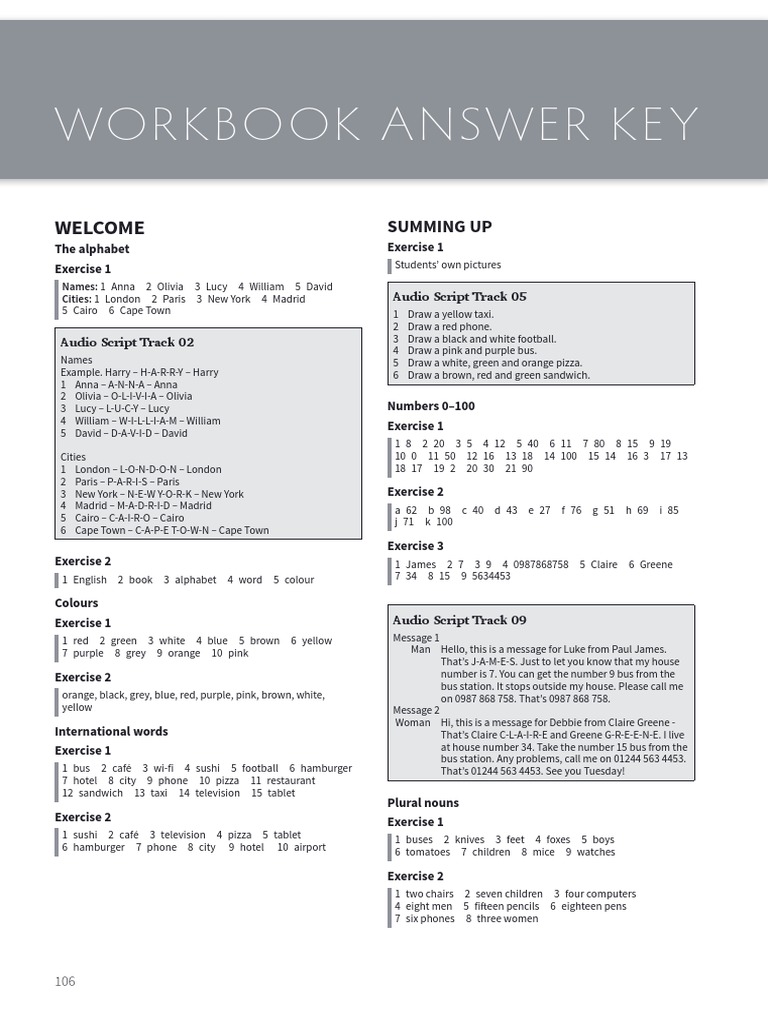 Workbook Answer Key: Welcome | PDF
