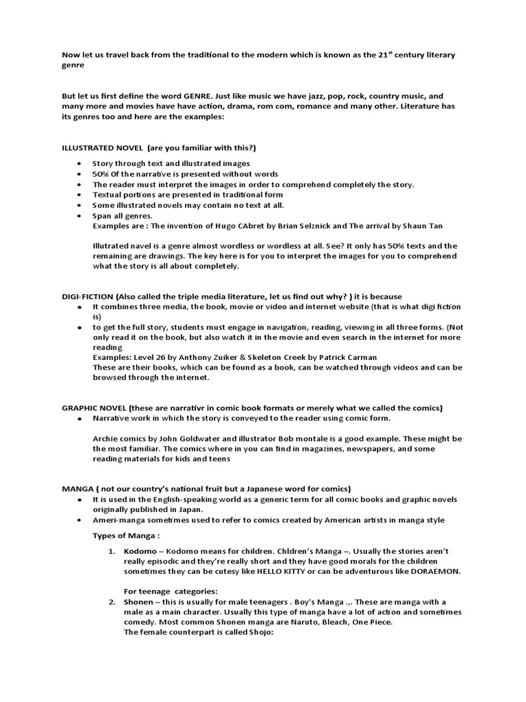 Literary Genre Script | PDF | Creative Nonfiction | Manga