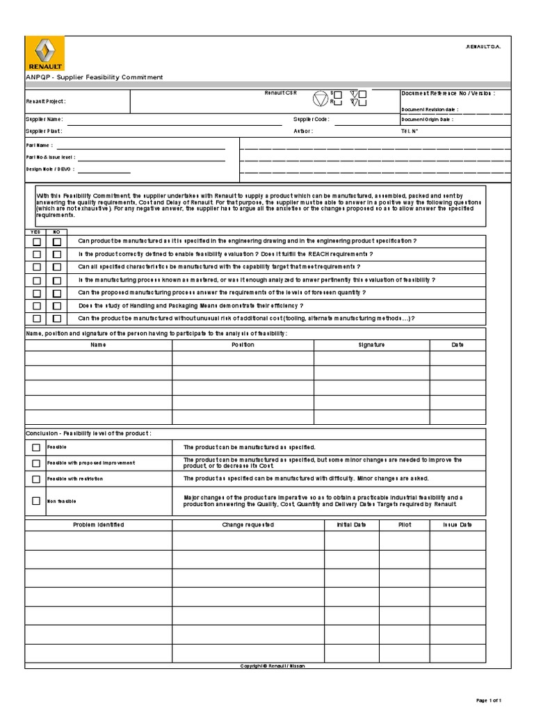 ANPQP - Supplier Feasibility Commitment: Renault Project: Document ...