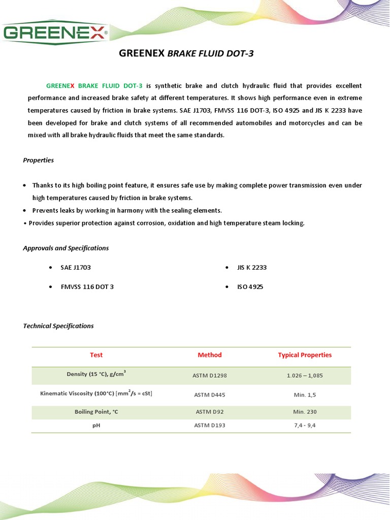 Greenex DOT-3 Brake Fluid Specs | PDF | Science & Mathematics | Computers