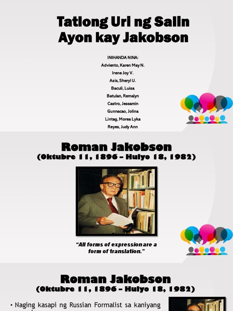 Tatlong Uri NG Pagsasalin Ayon Kay Jakobson - Pangkatang Gawain ...