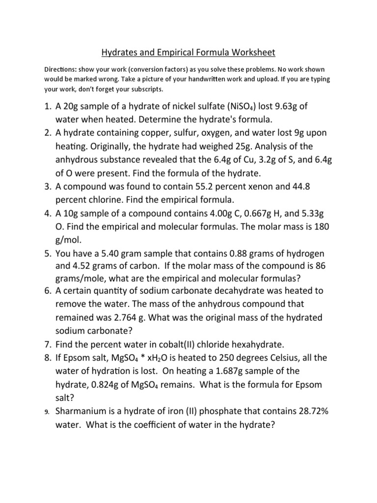 Assignment 8 Hydrates and Empirical Formula | PDF