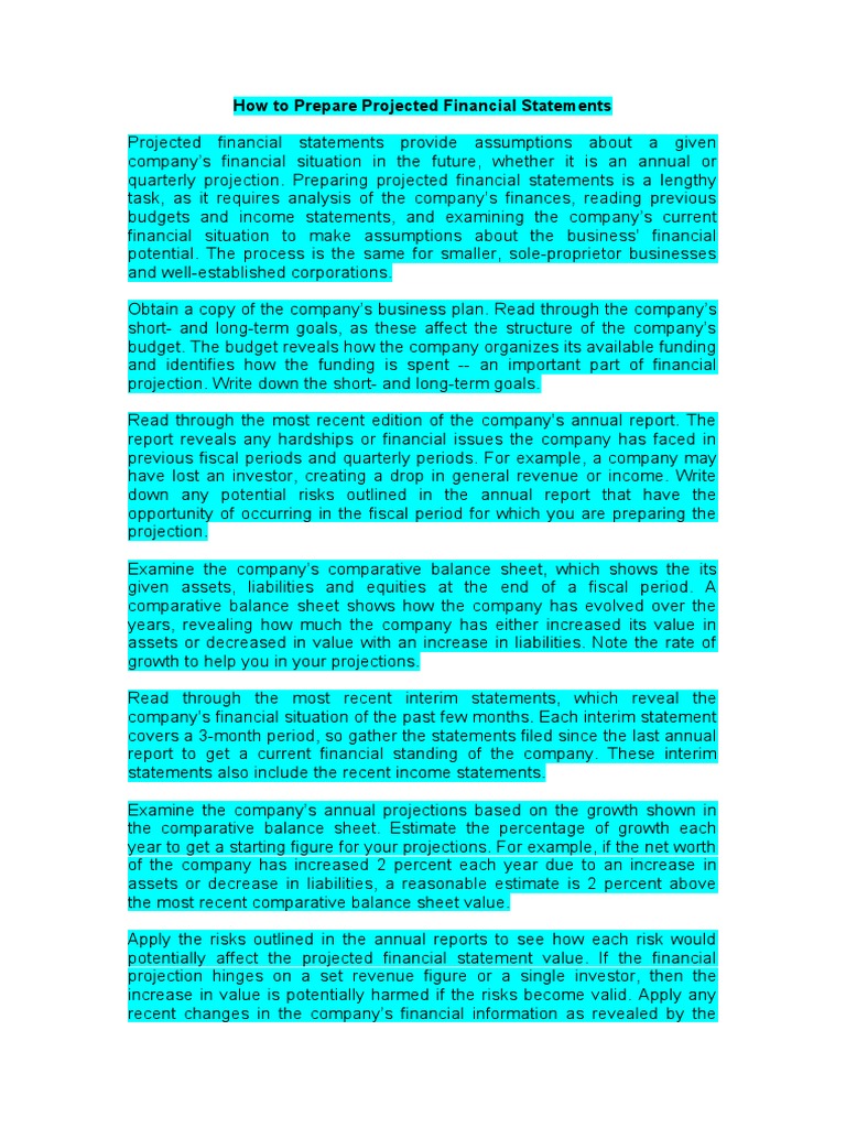 How To Prepare Projected Financial Statements | PDF | Balance Sheet ...