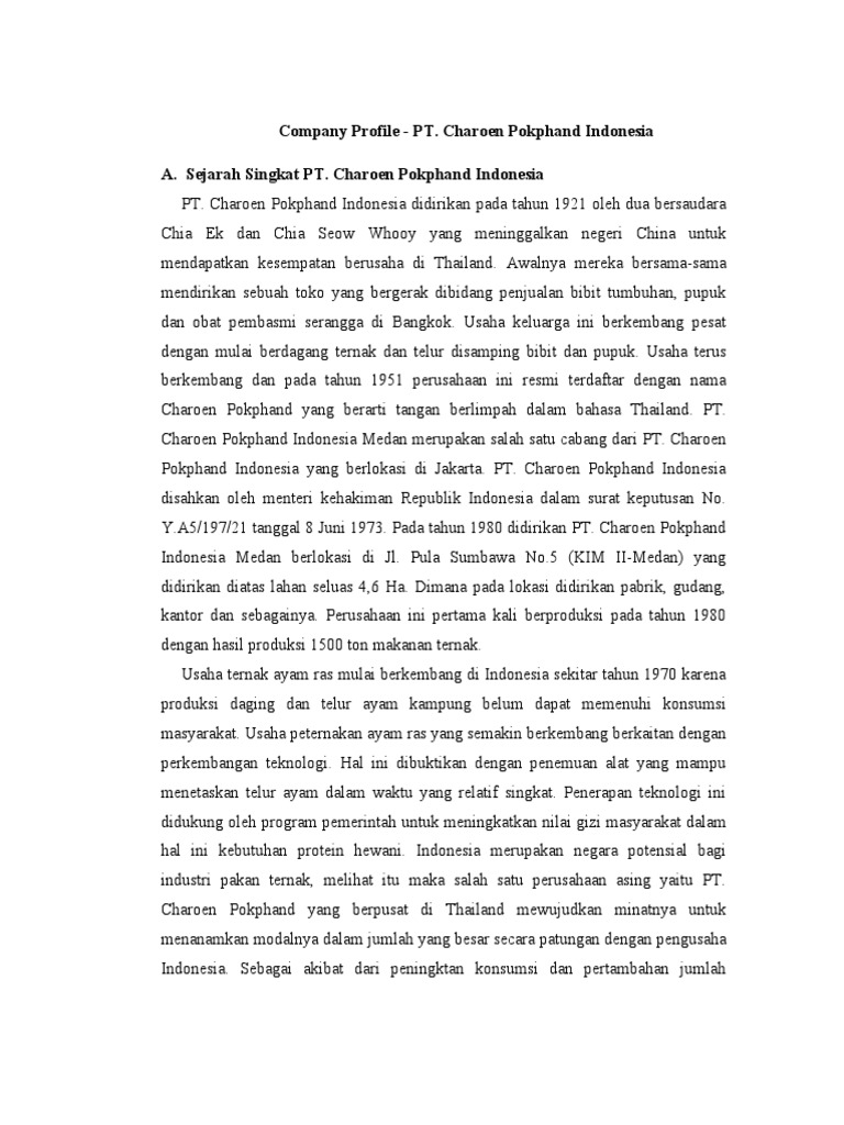 Company Profile - PT. Charoen Pokphand | PDF | Teknologi & Rekayasa