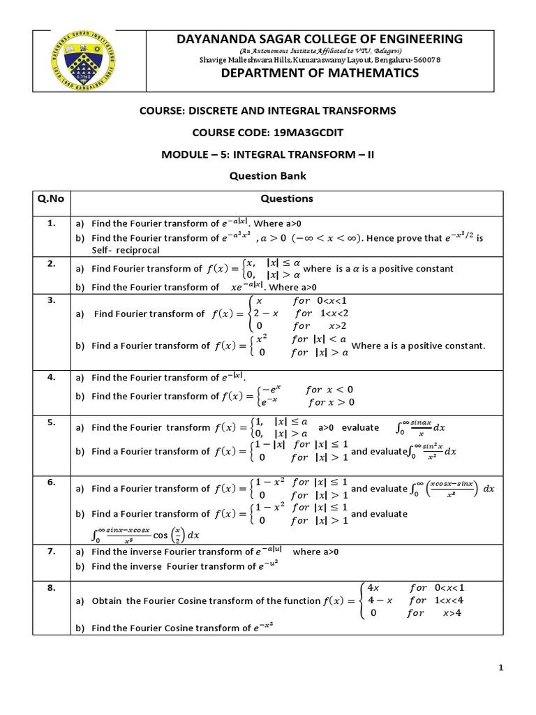 III SEM - IT-Module-5 - Fourier Transform - Practice Problems | PDF ...