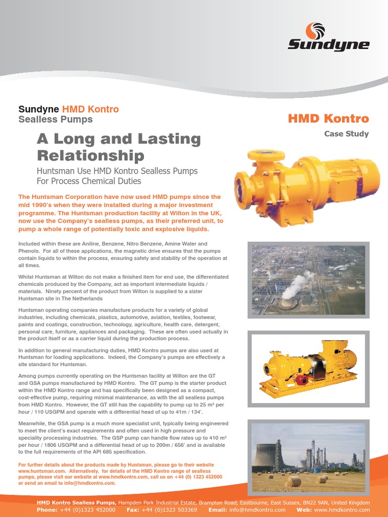 Case Study - Huntsman Use HMD Kontro Sealless Pumps | PDF | Pump ...