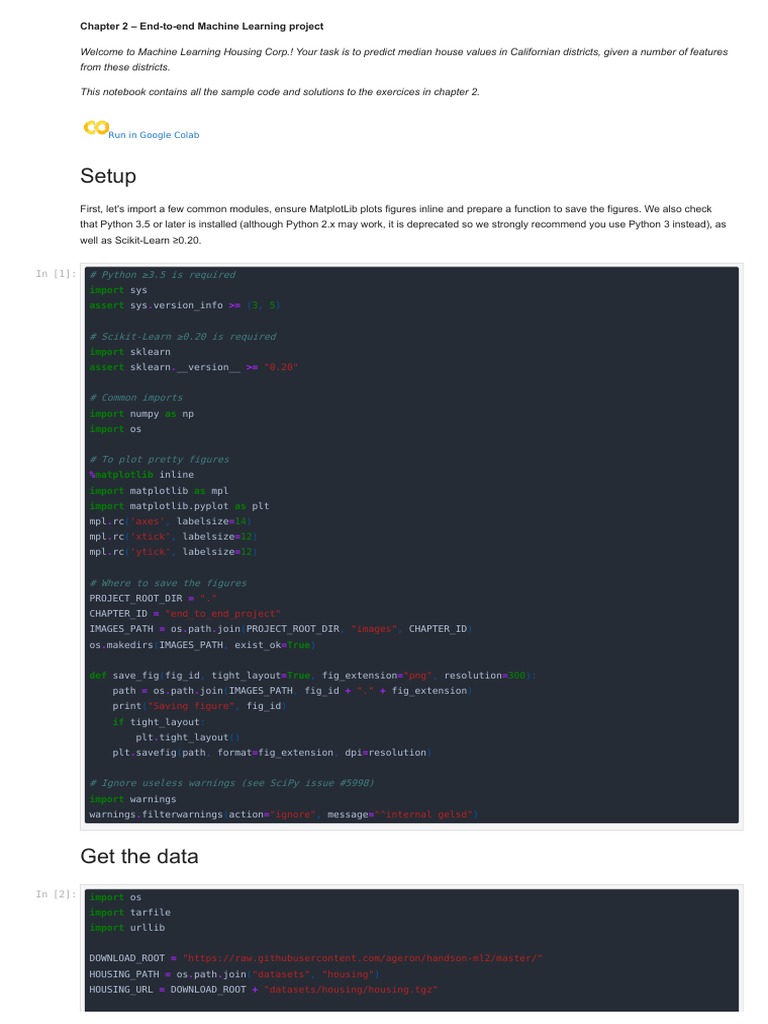 Setup: Chapter 2 - End-To-End Machine Learning Project | PDF | Computer ...