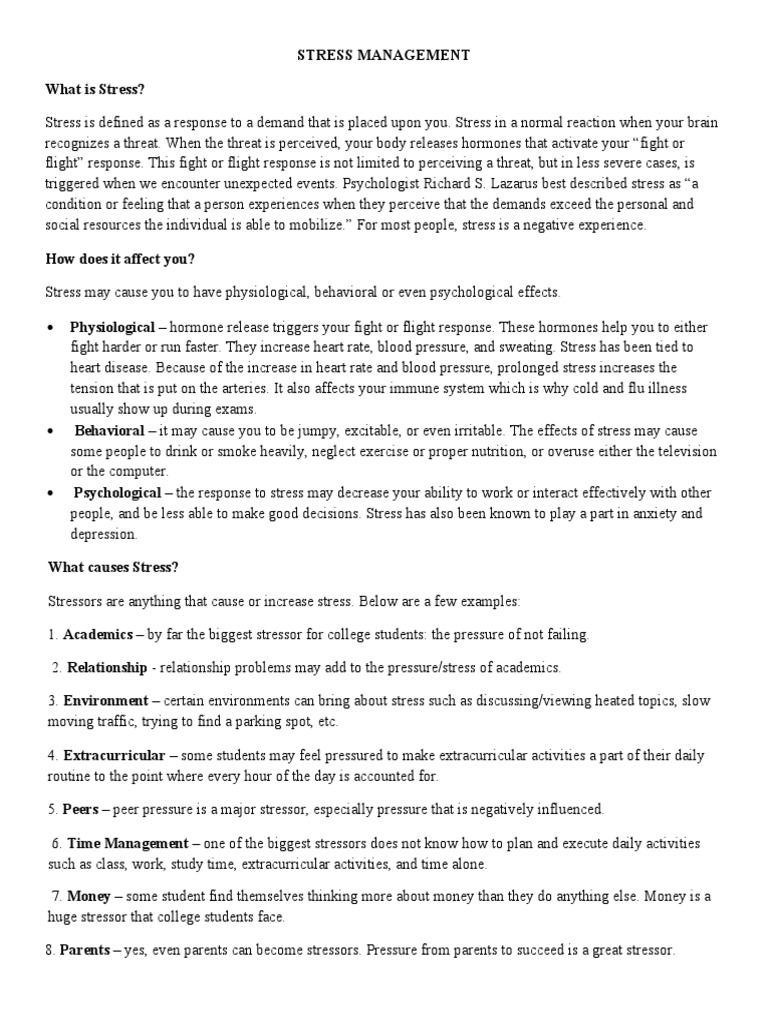 Handout Stressmanagement | PDF | Stress (Biology) | Depression (Mood)