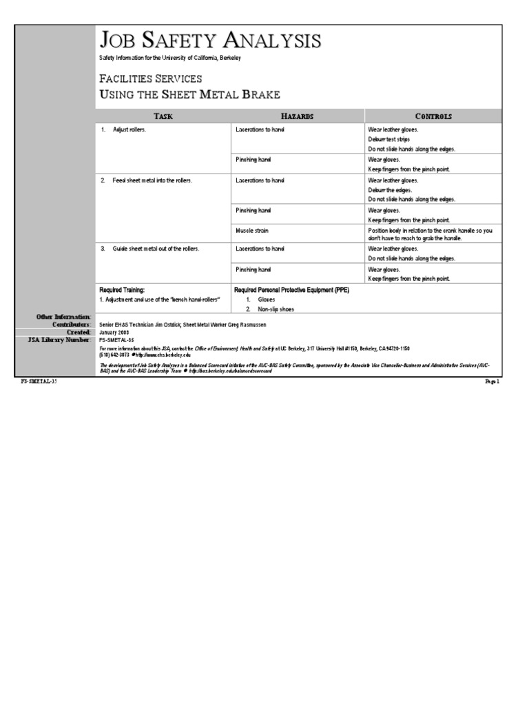 Sheet Metal Brake Safety | PDF | Glove | Working Conditions