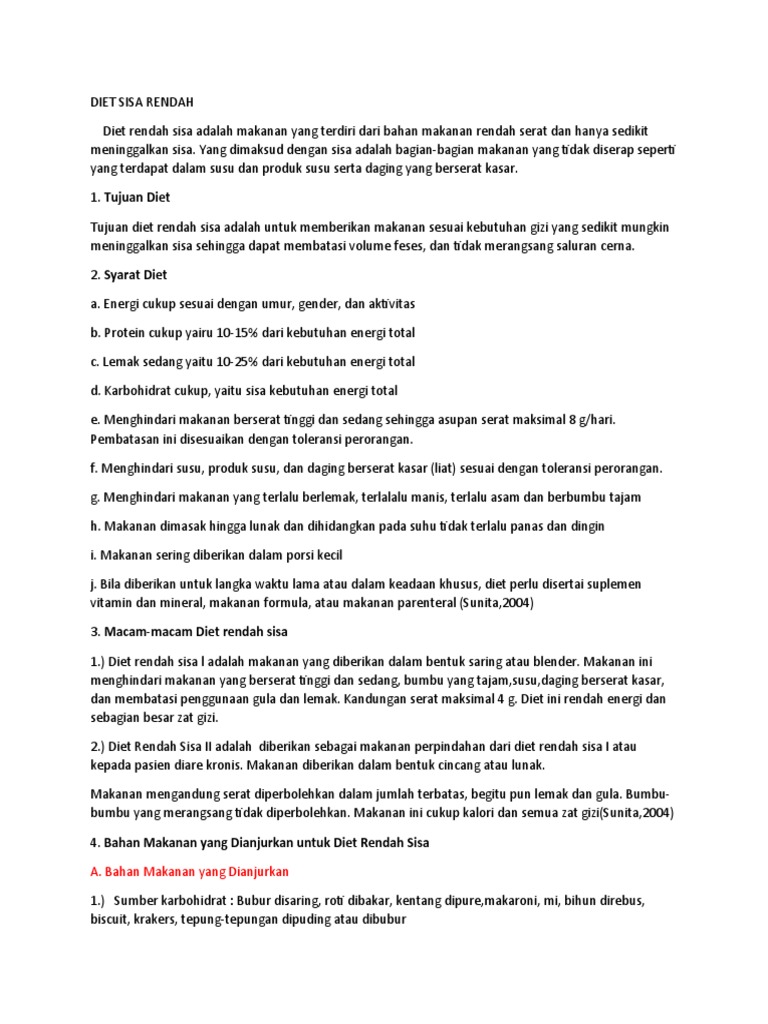 Diet Sisa Rendah | PDF