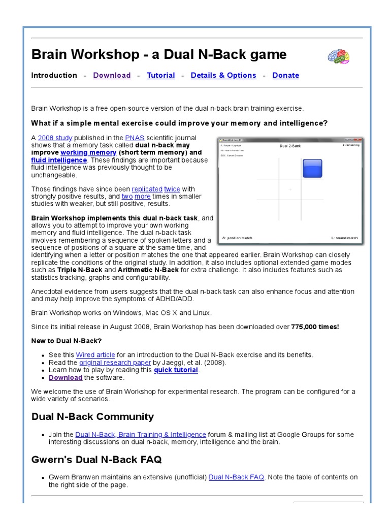 Brain Workshop: Dual N-Back Training Game | PDF | Cognitive ...