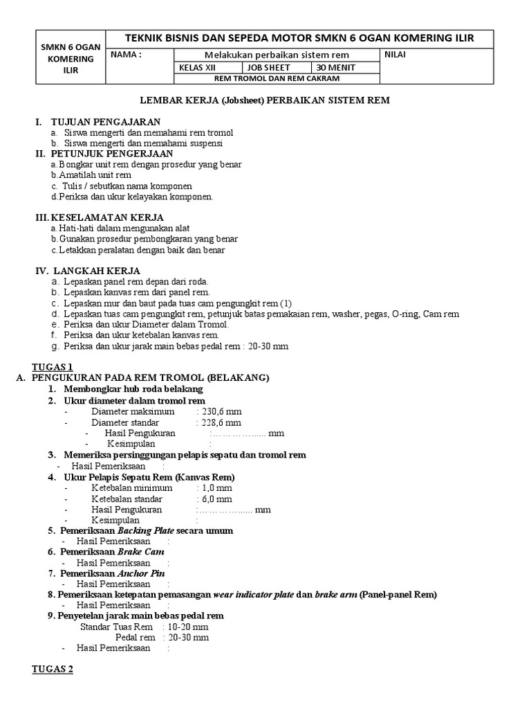 Lembar Kerja Ukk 2021 TBSM | PDF