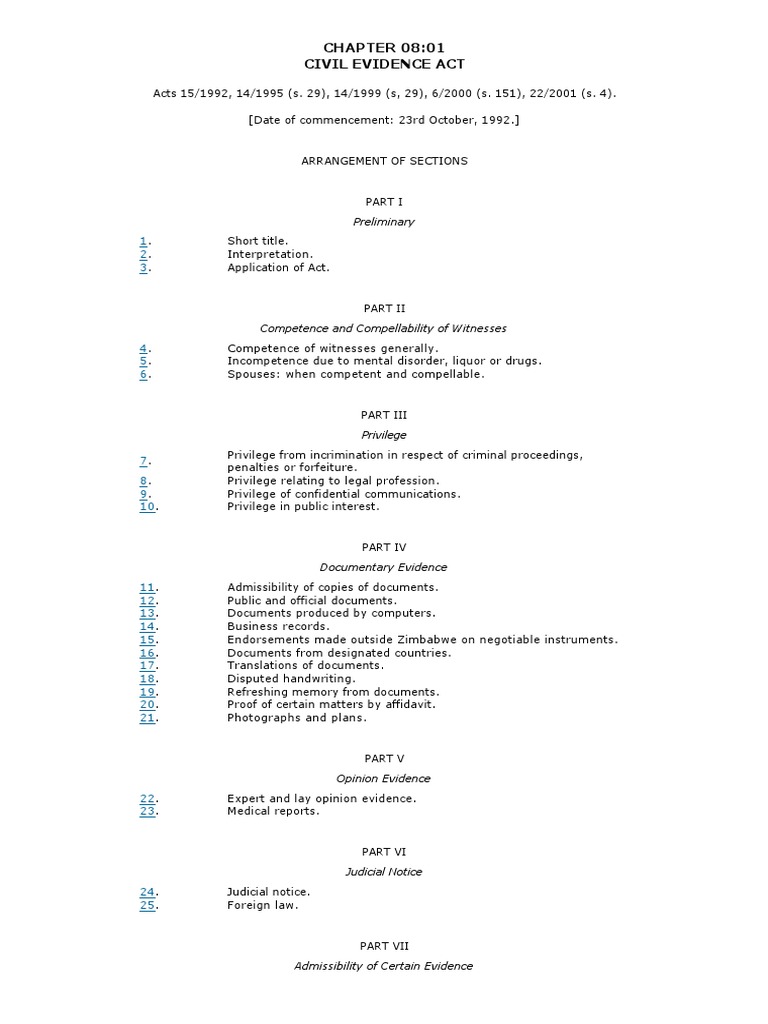 Civil Evidence Act, No. 15 of 1992 | PDF | Evidence (Law) | Evidence