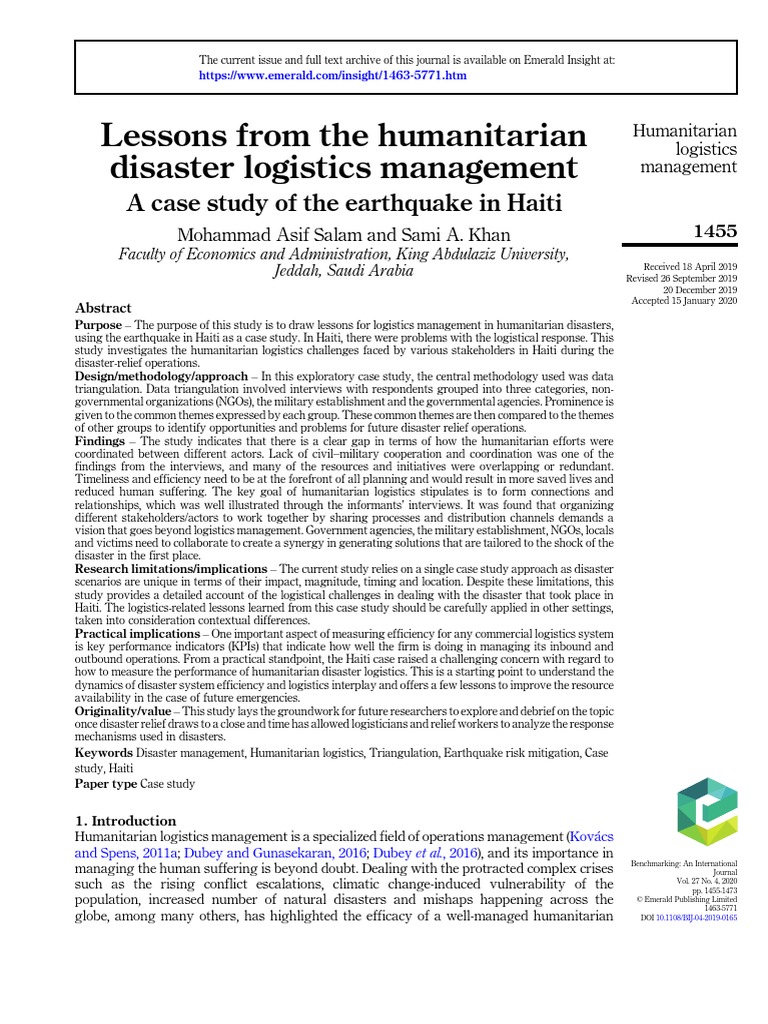Lessons From The Humanitarian Disaster Logistics Management A Case ...