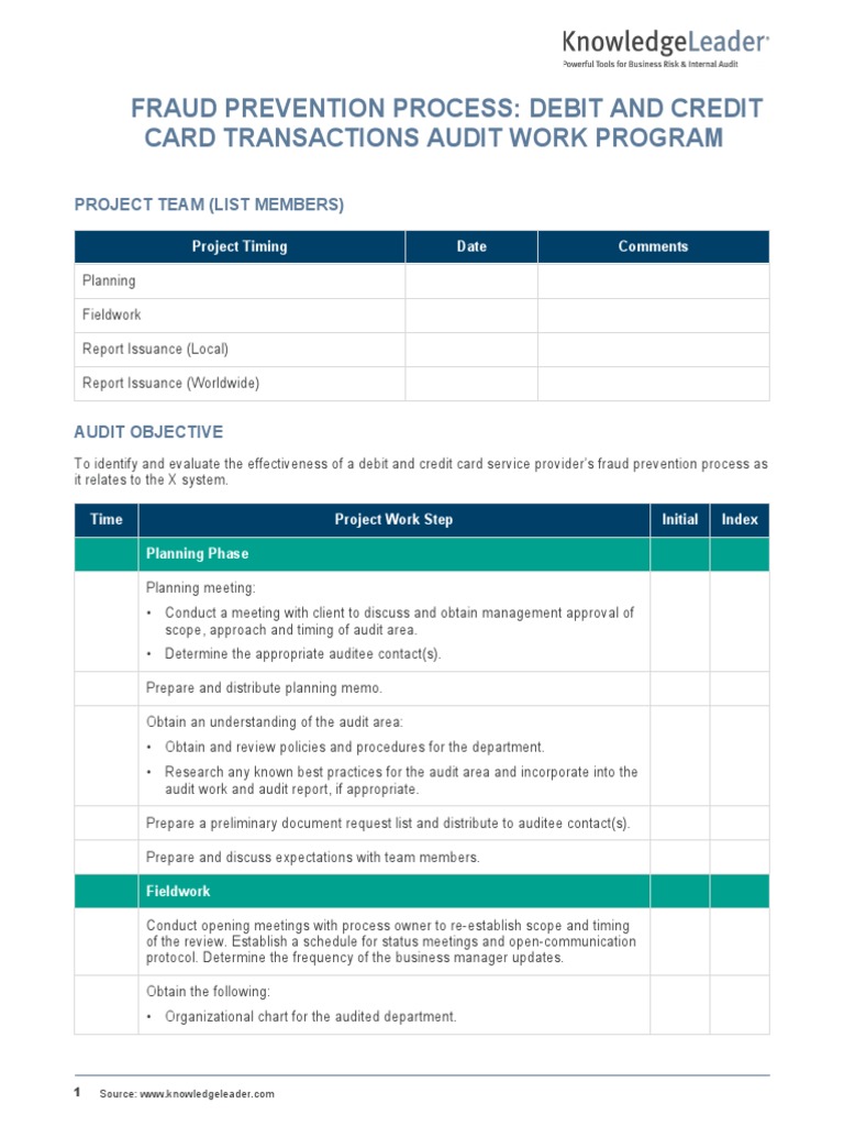 Fraud Prevention Process: Debit and Credit Card Transactions Audit Work ...