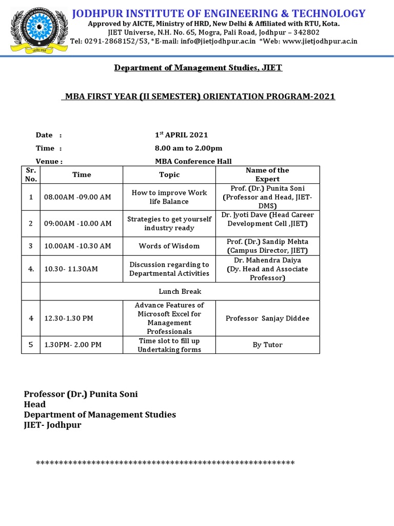 I Year Orientation Program | PDF | Business