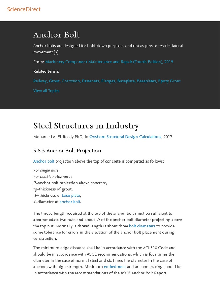 Anchor Bolt: Steel Structures in Industry | PDF | Screw | Deep Foundation