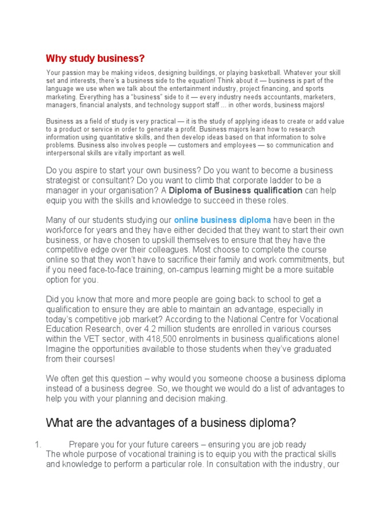 Why Study Business?: What Are The Advantages of A Business Diploma ...