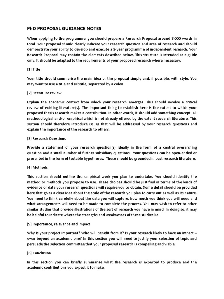 PHD Proposal Guidance Notes | PDF | Question | Methodology