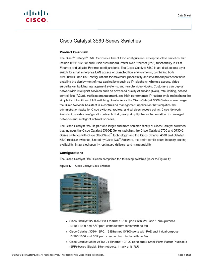 Data Sheet - Cisco Catalyst 3560 Switch | PDF