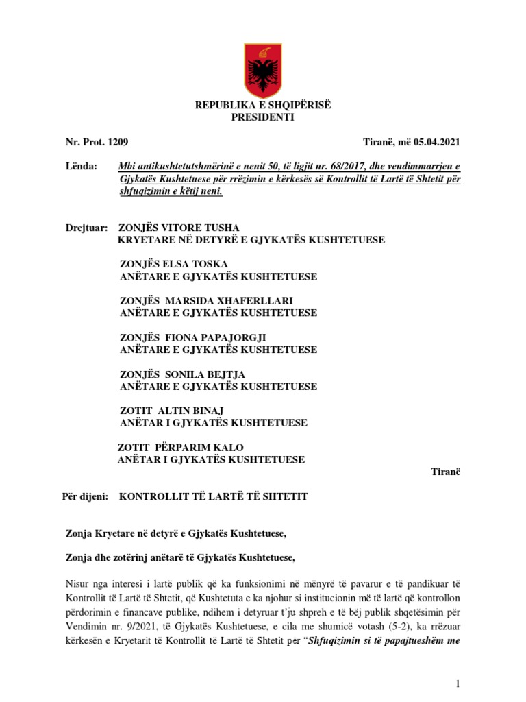 Shkresa e Metës Per Gjykaten Kushtetuese | PDF