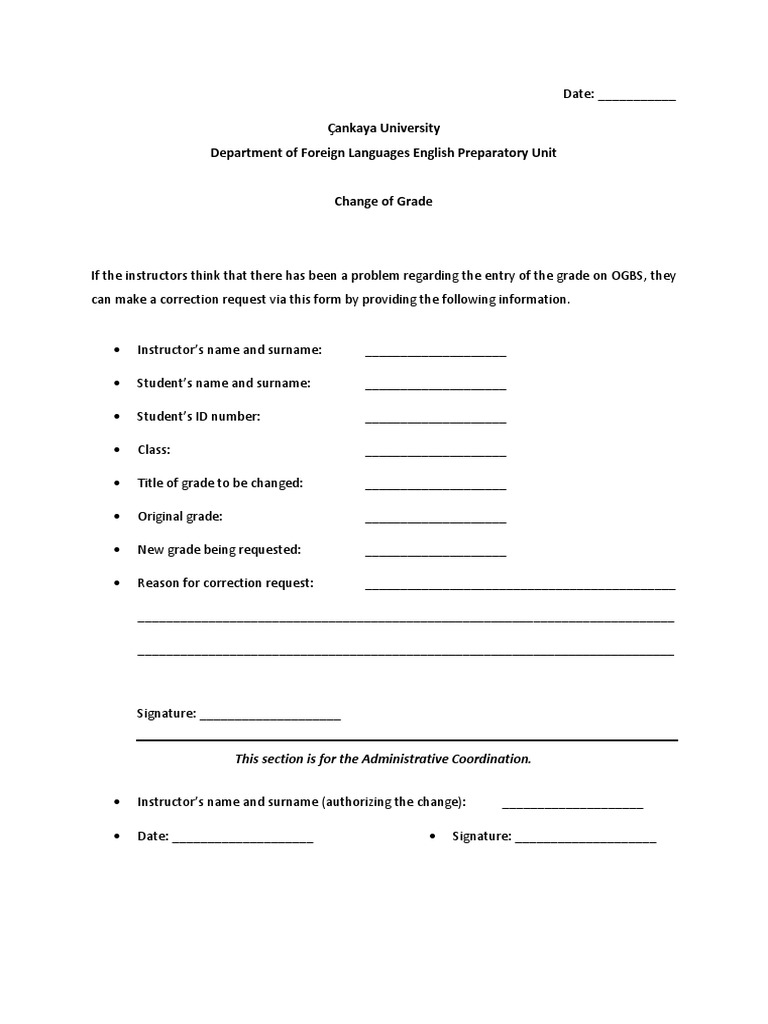 Change of Grade - Form | PDF