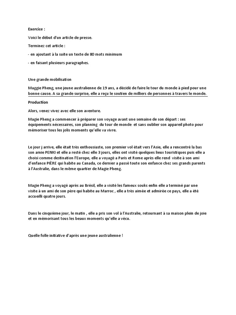 Production Ecrite 1 | PDF