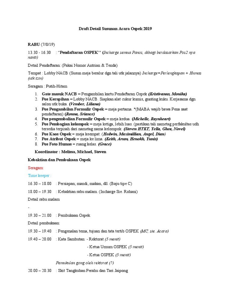 Detail Susunan Acara Ospek 2019 (Hampir FIX) | PDF