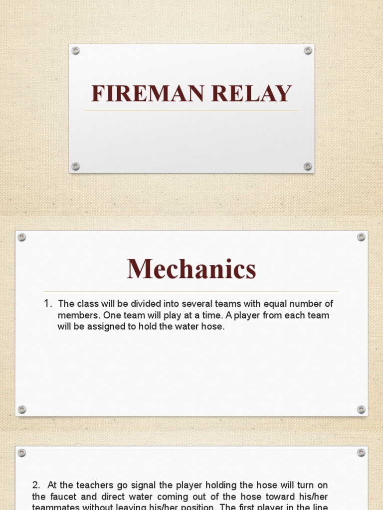 Fireman Relay Game Mechanics | PDF | Cooking, Food & Wine