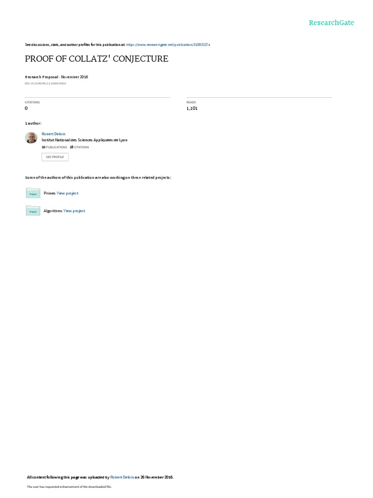 Proof of Collatz' Conjecture: November 2016 | PDF | Mathematical Concepts | Mathematical Objects