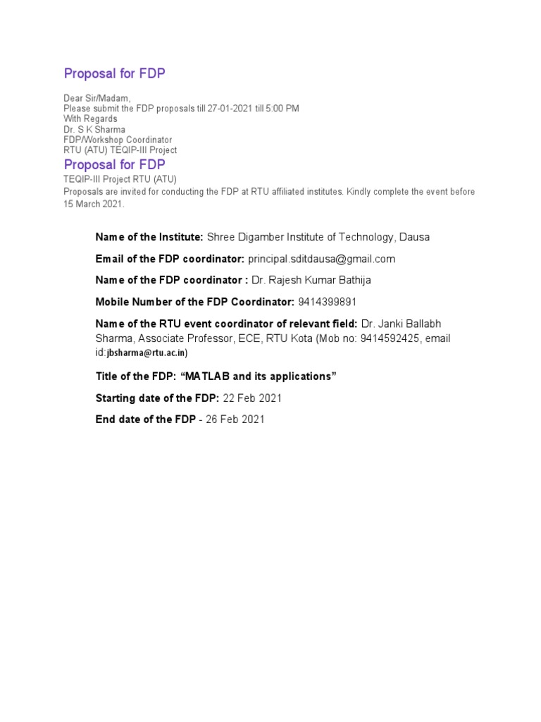 FDP Proposals Invited by RTU (ATU) TEQIP-III Project | PDF